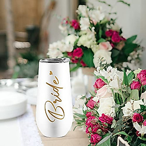 ELEGANTPARK Wedding Gifts for Bride Champagne Flutes Tumbler Wedding Engagement Gifts for Bride Stainless Steel Wine Tumbler White 6 OZ