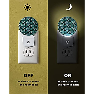 ILYBEEN Summer Monstera Tropical Leaves LED Night Lights Plug-in Nightlight with Auto Dusk to Dawn Sensor, Hexagon Texture Round Lamp for Bedroom,Hallway,Bathroom