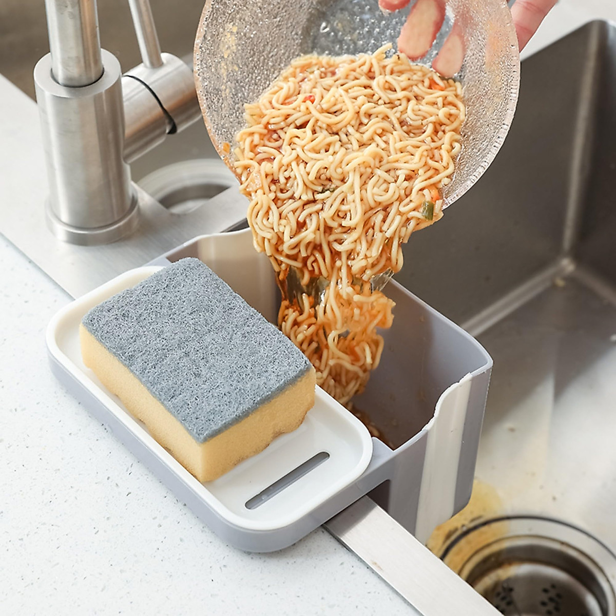 CRIVERY Retractable Stainless Steel Sink Strainer Drain, Extend Kitchen Sink Drain Basket, Stainless Steel Sink Basket Strainer(Silver)