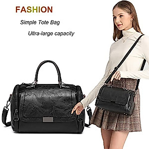 KKP Women's Purse Leather Handbags Women Travel Satchel Bag Adjustable Strap Boston Bag-Black