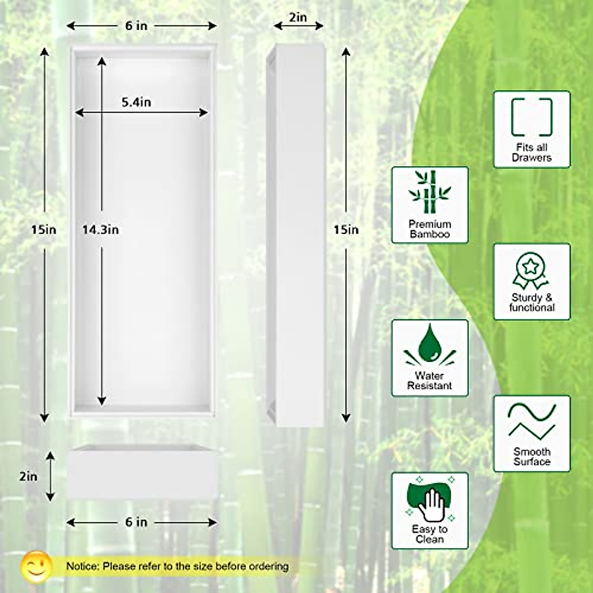 Lixple Kitchen Drawer Organizer - 2 Pack, Stackable Bamboo Drawer Organizers, Wooden Storage Box Tray for Cabinet, Pantry, Bathroom Countertop, Multi-use Organization and Storage (White)