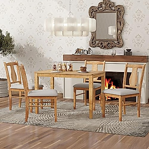 Merax, Drift Wood 5-Piece Set,Wooden Rectangular Table and 4 Upholstered Chairs for Kitchen,Dining Room