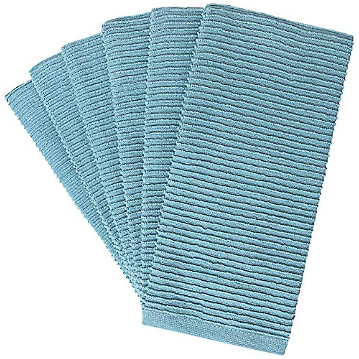 Premium Kitchen Towels - Large Cotton Kitchen Hand Towels - 6 Pack - Ribbed Design (16" x 26") - 340 GSM Highly Absorbent Tea Towels Set with Hanging Loop (Aqua)