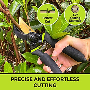 Mueller Soft Grip Garden Pruning Shears, Heavy Duty Pro Series Garden Clippers, Bypass Pruners, Durable Hardened Titanium Blades, 1.2" Cutting Diameter, Blade Lock