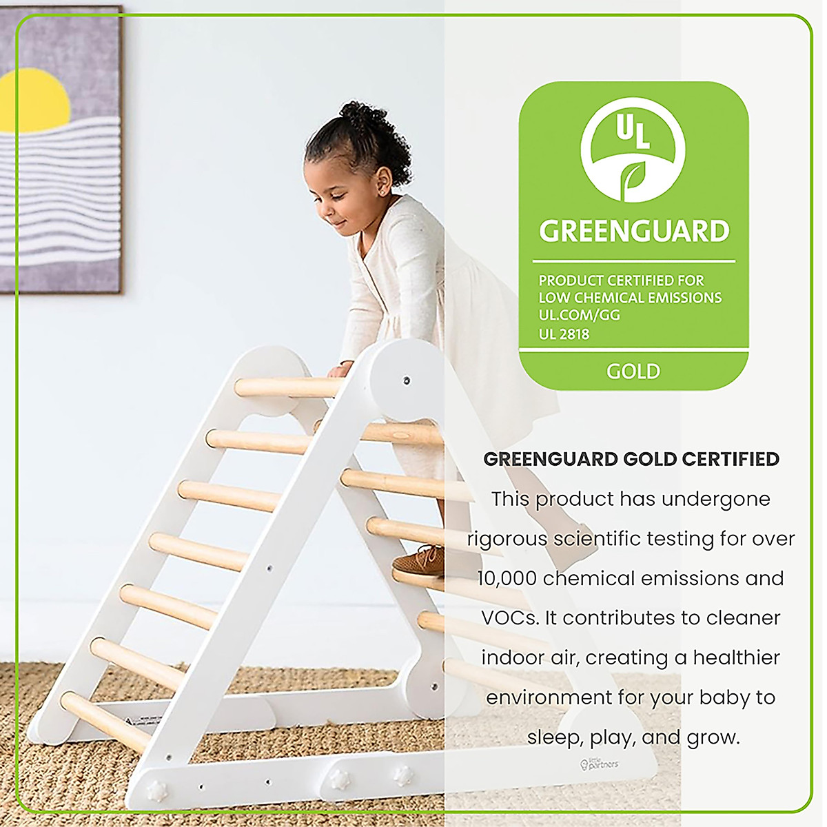 Little Partners Learn 'N Climb Wooden Climbing Triangle Foldable Wood Climbing Gym for Toddlers, Pickler Toddler Style Foldable Climber (Soft White w/Natural, Unassembled)