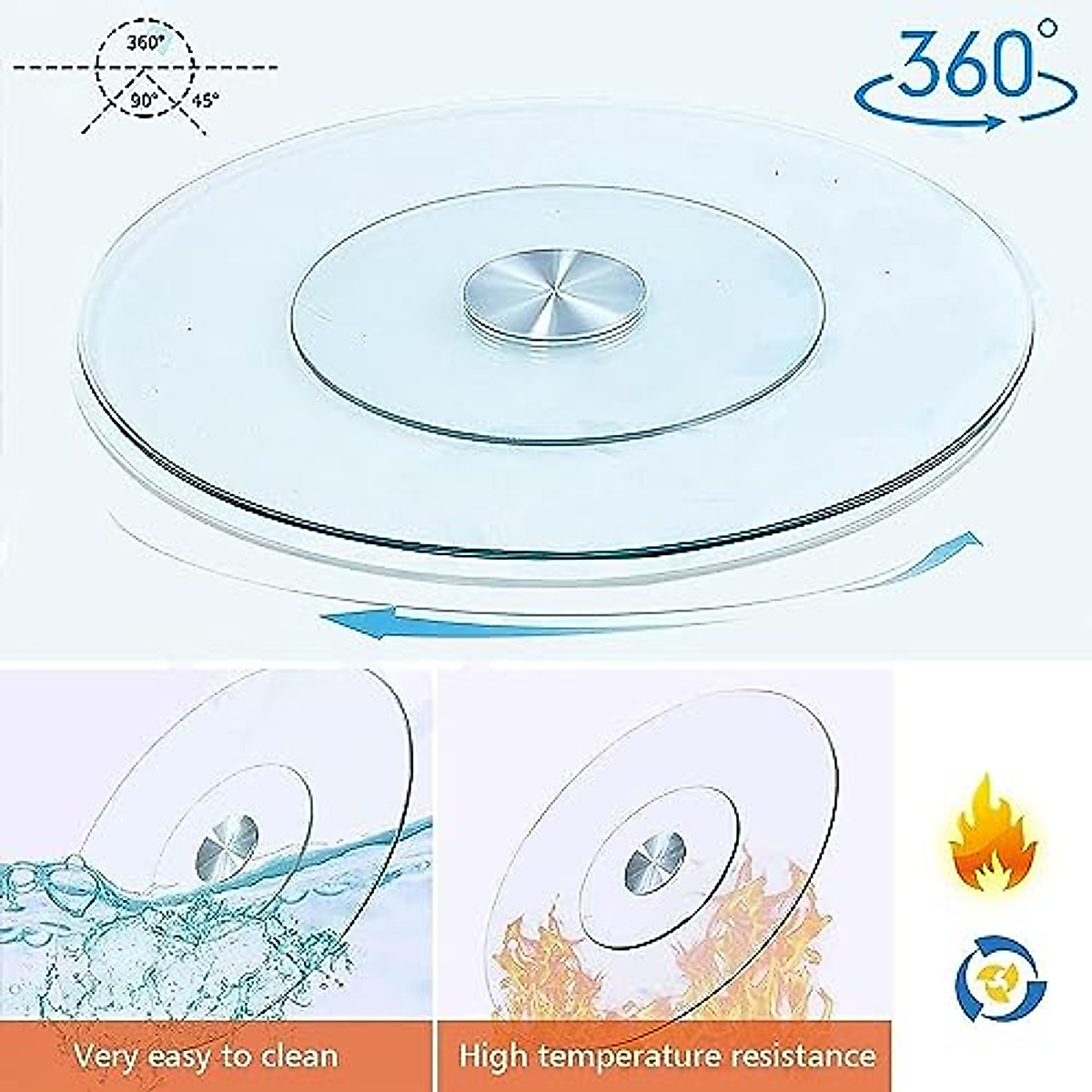 Lazy Susans Turntable Tempered Glass Lazy Susan Turntable Dining Table， Transparent Round Tabletop Rotating Serving Tray With Silent Bearing, Easy To Share Food (Size : 90cm/35.4inch)