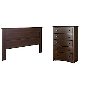 Prepac Stylish Flat Wood Panel Headboard for King Size Beds, Simplistic Wooden King Headboard (EHFK-1301-1) Fremont 5-Drawer Chest for Bedroom, Espresso