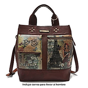 Nicole Lee Paris Fashion Week Large Shoulder Tote Bag, Butterfly Flower Embellishments, Multiple Pockets, Optional Crossbody Strap