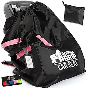 Gorilla Grip Car Seat Travel Bag, Water Dirt and Tear Resistant, Easy Carry Padded Backpack Covers for Airplane, Gate Check Bags Infant Booster Convertible Carseat Air Plane Cover, Pink
