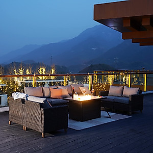 Grand Patio Outdoor 43-Inch CSA Safety Approved Gas Fire Pit Table 50000 BTU Rectangle Propane Fire Pit with Ceramic Tile Top and Resin Wicker Base