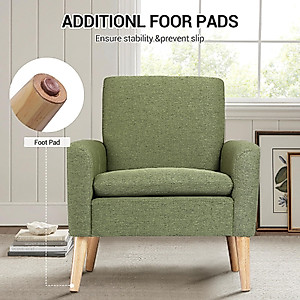 Lohoms Mid-Century Modern Fabric Accent Chair Single Sofa Comfy Upholstered Arm Chair Living Room Furniture (Green)