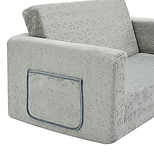 Ulax Furniture Kids Fold Out Couch 2-in-1 Children Convertible Sofa to Lounger with Soft Plush Fabric Grey