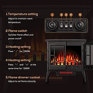 Havato Electric Fireplace Stove, Freestanding Fireplace Heater with Realistic Flame, Overheating Safety Protection, Indoor Space Heater(24 Inch, Black)