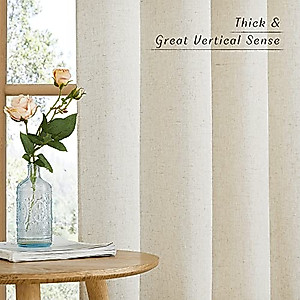 NICETOWN Natural Linen Curtains 84 inch Long 2 Panels Set, Grommet Top Thick Linen Burlap Semi Sheer Vertical Drapes Privacy Assured with Light Filtering for Bedroom/Living Room, W55 x L84