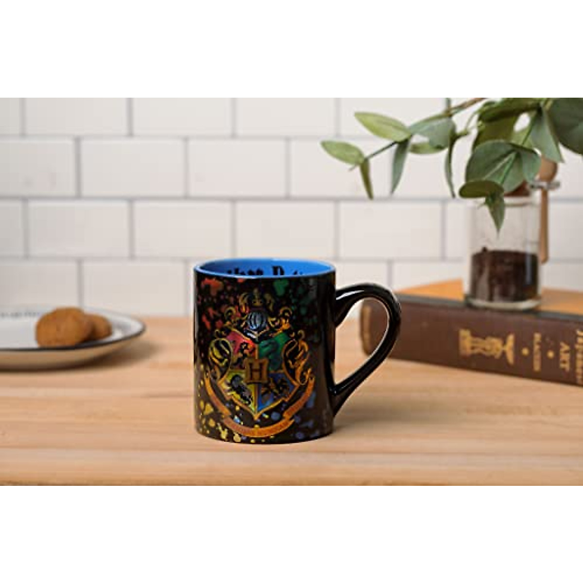 Silver Buffalo Harry Potter Hogwarts Crest Splatter Ceramic Mug, 14 Ounces