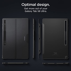Spigen Thin Fit Pro Designed for Galaxy Tab S8 Ultra 14.6 Inch Case with S Pen Holder, Heavy Duty Protective Stand Cover 2022 (Keyboard Not Included) - Black