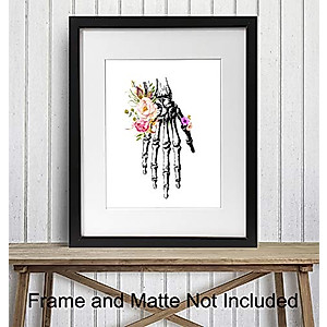 Original Flower Hand Skeleton Wall Art Print - Unique Steampunk Anatomy - Gothic Home Decor for Dr Office - Gift for Doctor, Physician, Nurse, PA - 8x10 Unframed Photos - Orthopedic Bones Poster