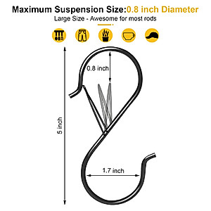 Waitkey 6 Pack Large S Hooks for Hanging, 5 inch Heavy Duty Metal S Hooks with Safety Buckle S Shaped Hooks Pot Rack Closet Hooks for Hanging Plants, Clothes, Kitchen Utensil, Pots, Pans, Bags
