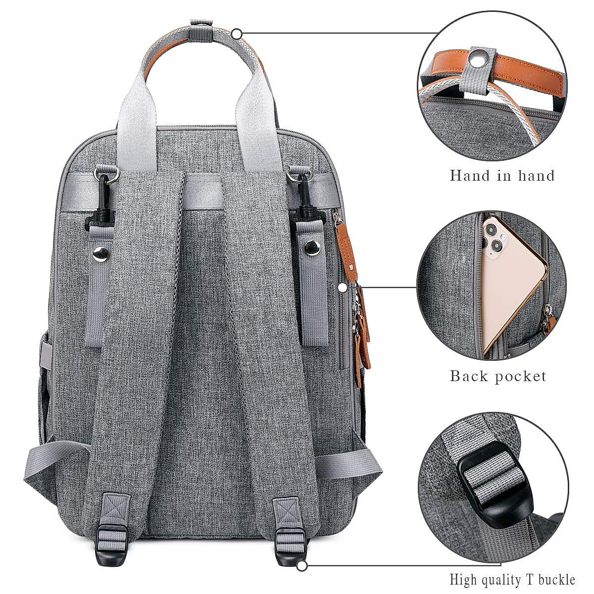 QIMIAOBABY Diaper Bag Backpack, Multifunction Travel Back Pack Maternity Baby Changing Bags (Gray)