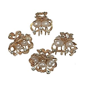 Numblartd Set of 4 Vintage Pearl Rhinestone Alloy Small Size Butterfly Hair Claw Jaw Clips Pins - Women Fashion Chic Hair Updo Grip Hair Catch Clamp Hair Accessories