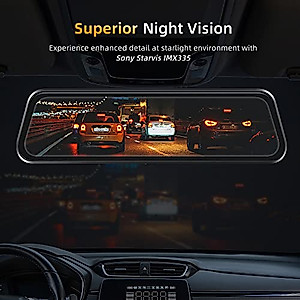 Volway 10" 4K Mirror Dash Cam w/Voice Control, Enhanced Night Vision, Full Touch Screen, Waterproof Backup Camera Rear View Mirror Camera, Parking Assistance, Loop Recording, USB Type C