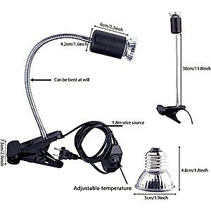 Sinroy Reptile Heat Lamp,Turtle Heating Light with Clip, 2 Pack UVA UVB Bulbs Temperature Adjustable Basking Lamp for Pet Amphibian Reptile Turtle Lizard Snake Chicken(75W,Black)