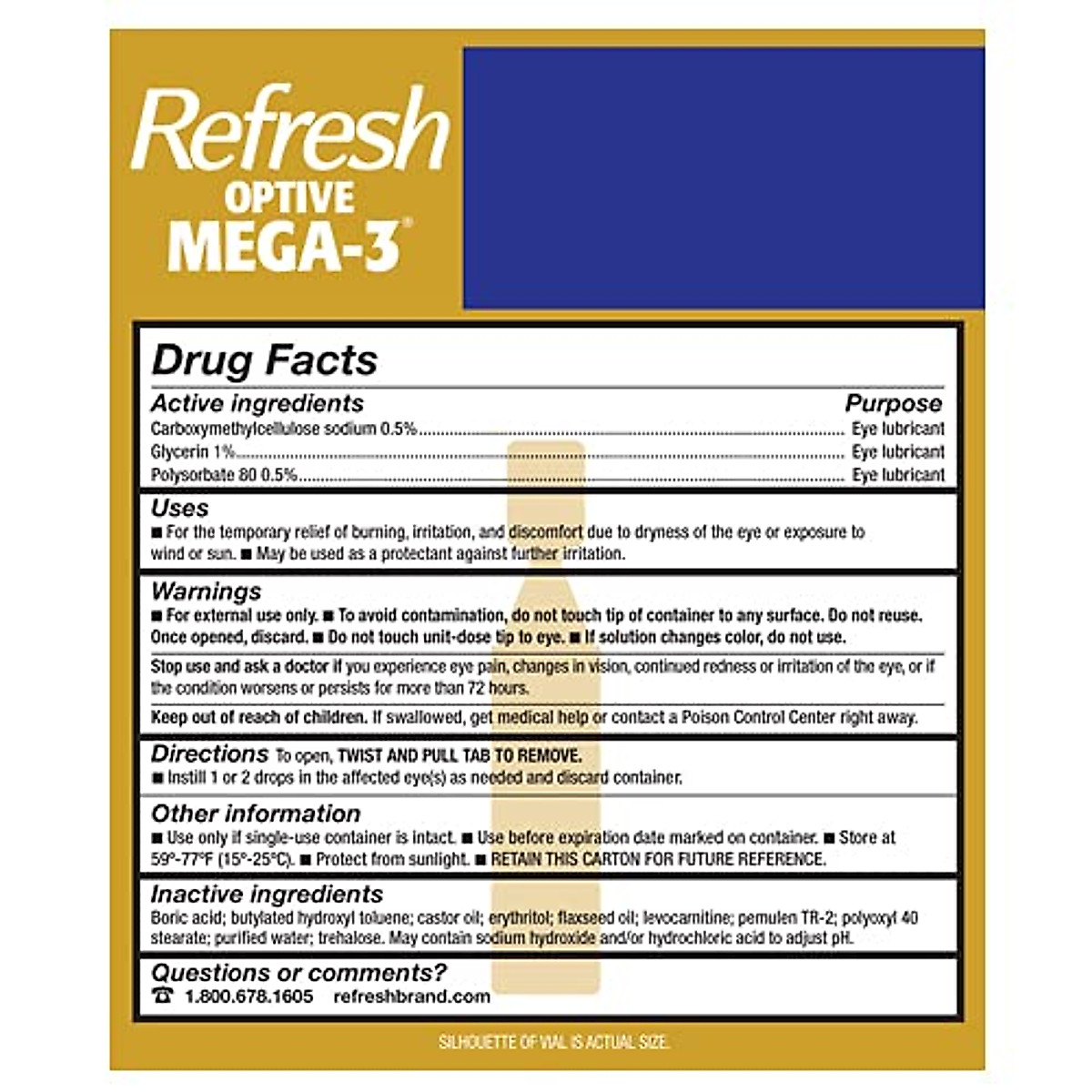 Refresh Optive MEGA-3 Lubricant Eye Drops Preservative-Free Artificial Tears, 0.01 fl oz (0.4 mL), 60 Single-Use Containers