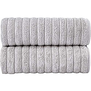 Classic Turkish Towels Luxury Ribbed 2 Piece Bath Towel Set - 100% Turkish Cotton Absorbent, Quick-Dry, Premium Towels for Bathroom, 27x54 inches (Platinum)