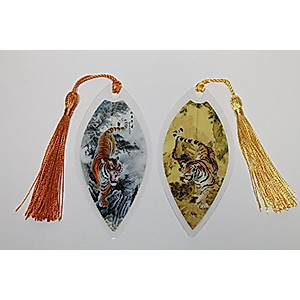 Lucore Tiger Painting Leaf Bookmarks -Made of Real Leaves - 2 Pcs Lucky Charm, Ornament, Hanging & Wall Decor, Art Decoration