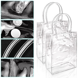 BadenBach 24 PCS Small Clear Gift Bags with Handle,5.9" x 7.9" x 2.8",Plastic Transparent Gift Bag Clear Goodie Bags Clear Party Favor Bags for Wedding Birthday Party Baby Shower Halloween Christmas