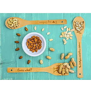 Rooster Wooden Cooking Spoons Set of 5,Rooster Gift,Chicken Lovers Gifts,Rooster Kitchen Decor,Bamboo Cooking Spoons Farmhouse Housewarming Wedding Mom Cooking Mother's Day Gift Father's Day Gift