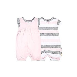 Burt's Bees Baby baby girls Rompers, of 2 Bubbles, One Piece Jumpsuits, 100% Organic Cotton Layette Set, Blossom Multi Stripe, 6 Months US