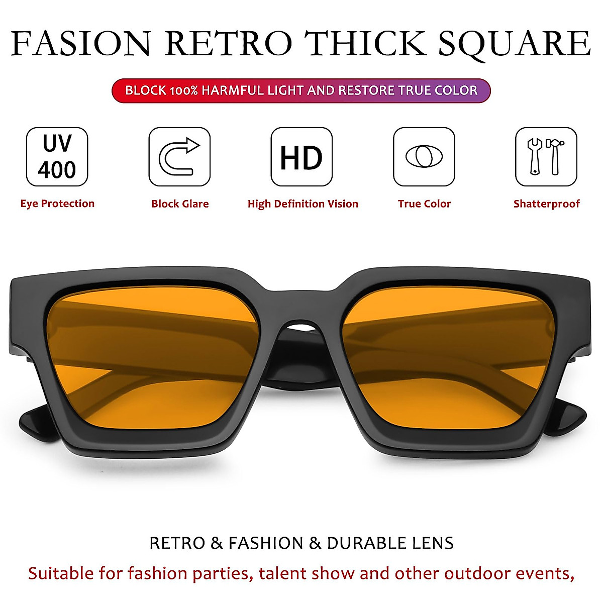 YMRFW Simple Women's Square Sunglasses Men's Thick Frame Classic Trend Black Sunglasses UV Protection