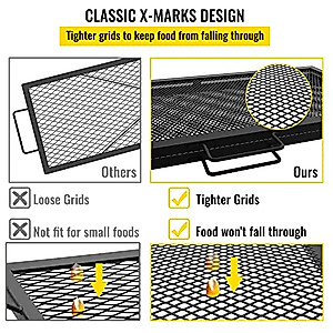 VEVOR Fire Pit Cooking Grate 30 Inch, Foldable Square Cooking Grill Grates, Heavy Duty X-Marks BBQ Grill with Portable Handle & Solid Steel for Outdoor Campfire Party & Gathering