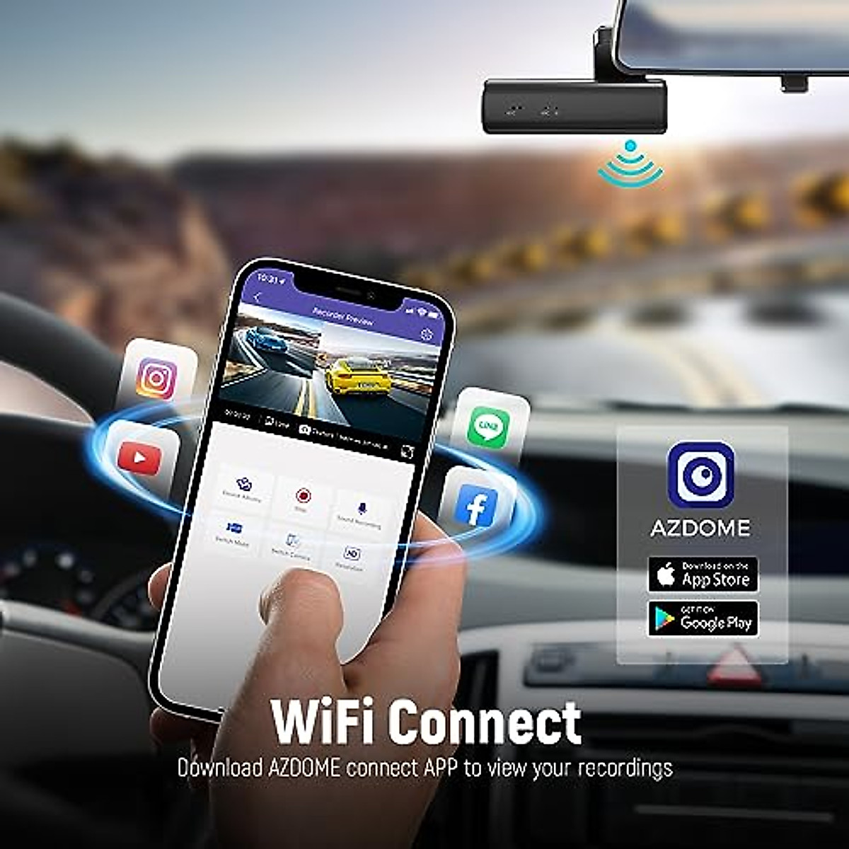 AZDOME M301 2K Dash Cam Front and Rear, Built in WiFi, Dual Dashcams for Cars, Voice Control Car Camera with UHD 1440P, Night Vision, G-Sensor, Parking Monitor, 64GB SD Card Included