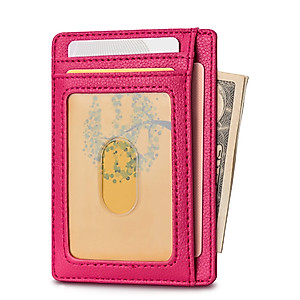 Buffway Slim Minimalist Front Pocket RFID Blocking Leather Wallets for Men Women - Lichee Red