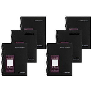 Cambridge Limited Notebook, 6 Pack Black Notebook, Legal Ruled, Professional Business Notebook, 80 Sheets, Spiral Wirebound Office Journal & Notebook For Quicknotes, Meeting for Women & Men, CAM10-402