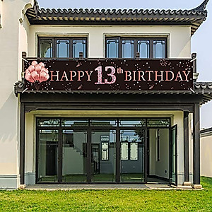 Kauayurk 13th Birthday Banner Decorations for Girls, Large Happy 13 Year Old Birthday Party Decorations Supplies Sign, Rose Gold Thirteen Birthday Decor Photo Prop (9.8x1.6ft)