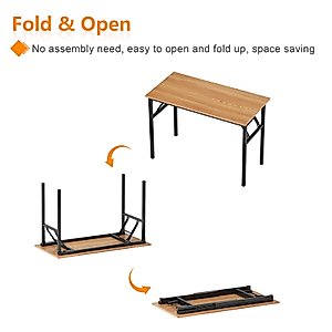 Need Small Computer Desk 31.5 inches Folding Table No Assembly Sturdy Small Writing Desk Folding Desk for Small Spaces, Teak Color Desktop and Black Steel Frame