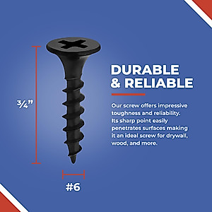 Toofix 3/4 Inch N.6 Coarse Thread Drywall Screw, Sharp Point, Black, 2 Bugle Head Phillips Drive, 1 Lb. Ideal Screw for Drywall Sheetrock, Wood, and More, 400 Screws