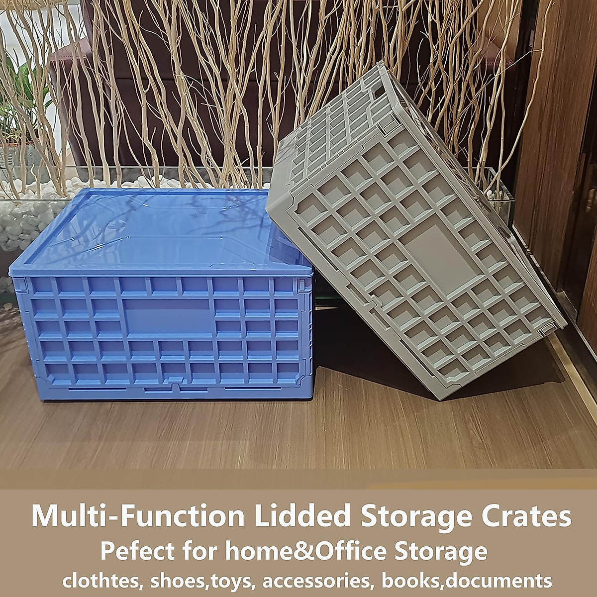 PTEREIW 21.5 Gallon(80L) Large Plastic Storage Totes, Stackable Storage Bin with Lid, Heavy Duty Plastic Container,Rugged Garage Organizer Container and Lidded Storage Basket(Grey)