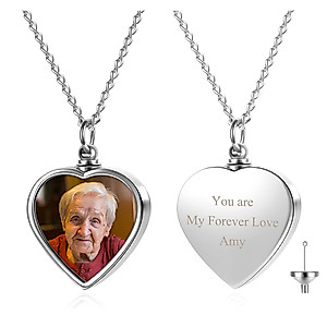 AllerPierce Personalized Photo Cremation Urn Necklace for Ashes Custom Picture Heart Locket Necklace Keepsake Cremation Jewelry Memorial Gift Ashes Necklaces for Women Men Pets