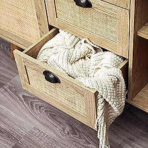 PHI VILLA Sideboard Buffet Cabinet with Storage Console Table Woven Rattan Cabinet Coffee Bar Kitchen Dining Room Living Room Storage Cabinet Accent Cabinet with Doors and Drawers