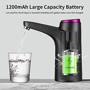 HiPiCok 5 Gallon Water Pump, Water Dispenser for 5 Gallon Bottle, USB Rechargeable Water Jug Dispenser, Portable Automatic Water Pump for Home, Black