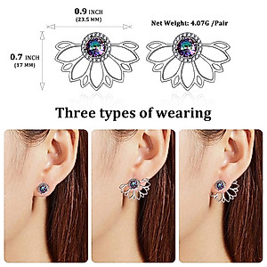 ChicSilver Hypoallergenic Ear Jacket Stud Lotus Flower Earrings for Women, 925 Sterling Silver Colorful Topaz Front/Back Stud Earrings for Sensitive Ear Dainty Fashion Jewelry