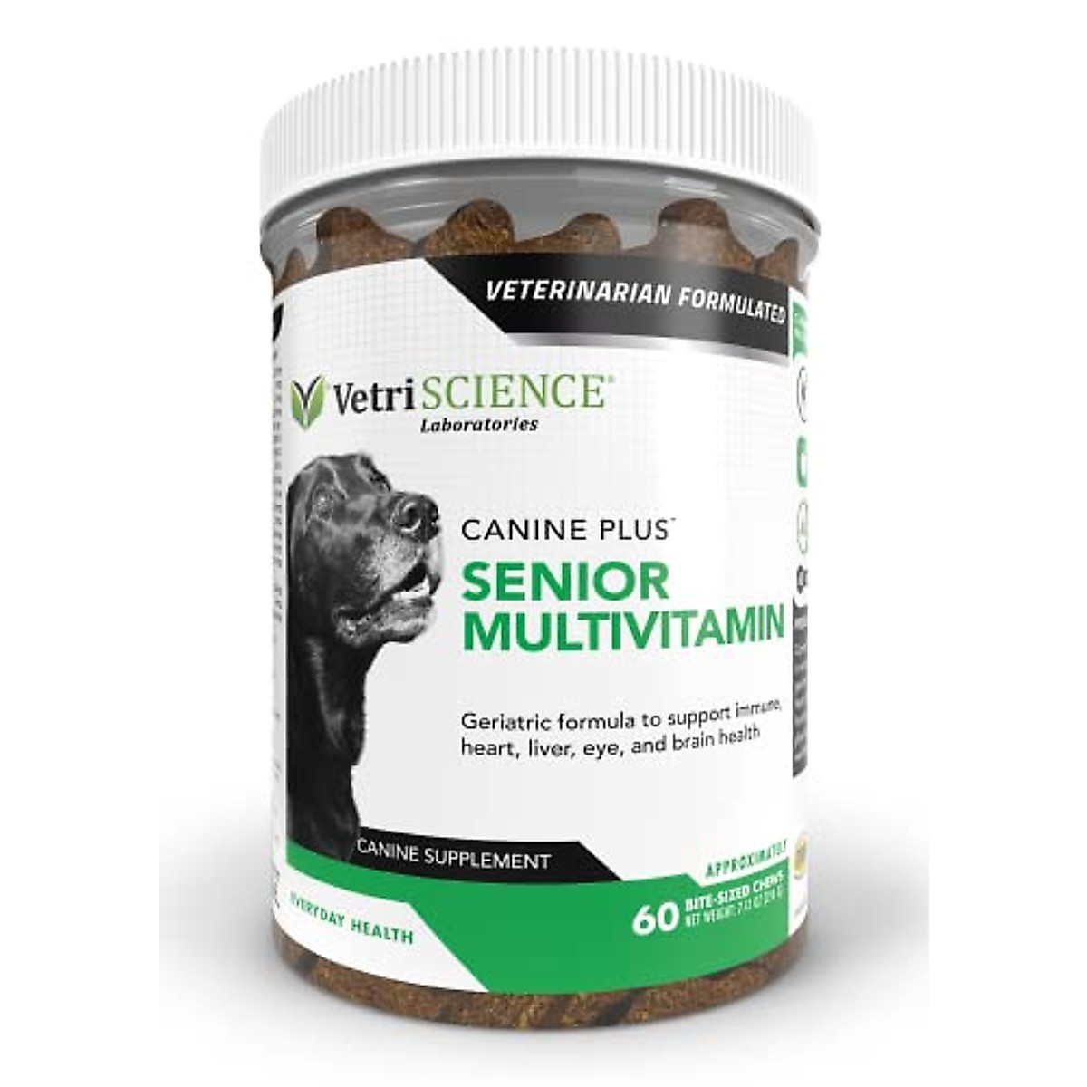 VETRISCIENCE Canine Plus MultiVitamin for Senior Dogs - Vet Recommended Vitamin Supplement - Supports Mood, Skin, Coat, Liver Function, 60 (Packaging May Vary)