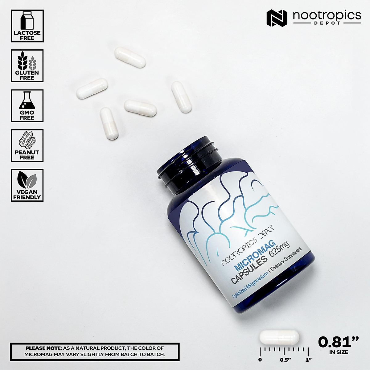 Nootropics Depot MicroMag Magnesium Capsules | 625mg | 90 Count | Contains 200mg of Elemental Magnesium