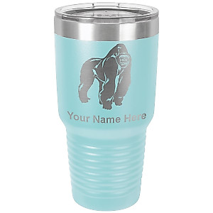 LaserGram 30oz Vacuum Insulated Tumbler Mug, Gorilla, Personalized Engraving Included (Light Blue)