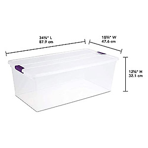 Sterilite 110 Qt ClearView Latch Storage Box, Stackable Bin with Latching Lid, Plastic Container Organize Clothes in Closet, Clear Base, Lid, 4-Pack