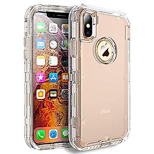 MXX iPhone Xs Case, Heavy Duty Defender Cover - Full Armor Body - Shockproof Protection Bumper - Built-in, 3 in1 Layers Hybrid TPU Rugged Rubber with Hard PC Panel Compatible with iPhone X - (Clear)